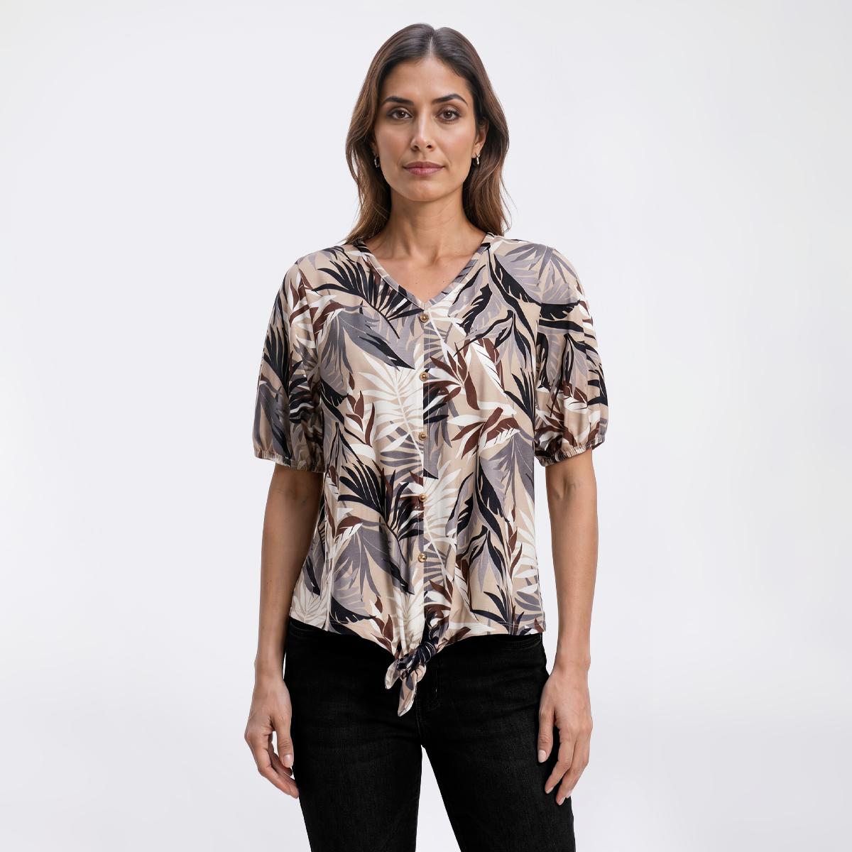 Click here for Petite Emily Daniels Elbow Sleeve Tropical Tie Fro... prices